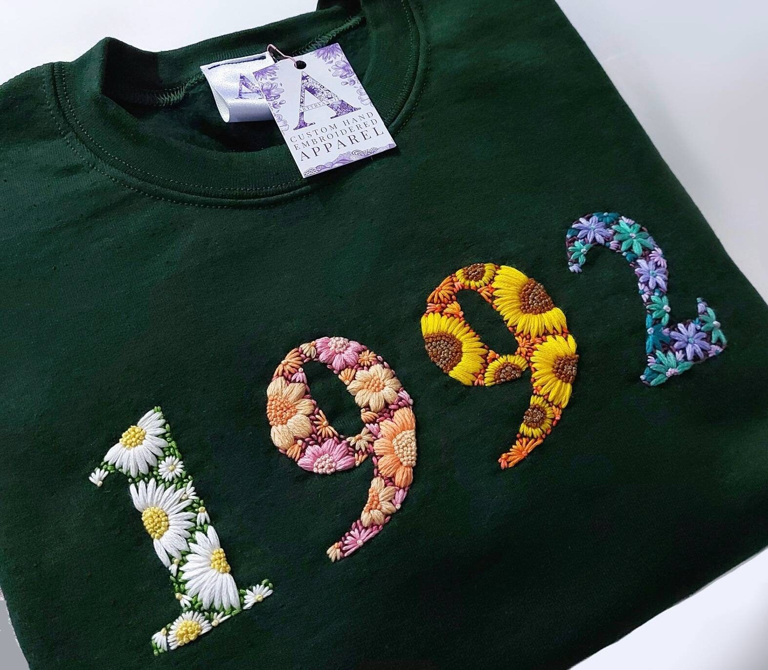 Custom Hand Embroidered Date Sweatshirt Personalised Hand - Etsy