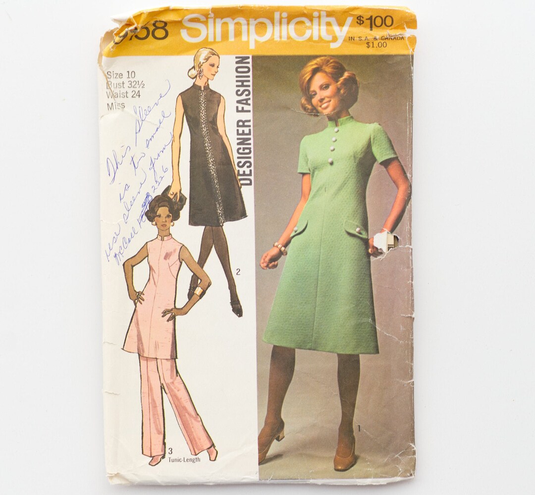 Vintage 1970 Sewing Pattern Simplicity 9158 Dress Tunic Pants - Etsy ...