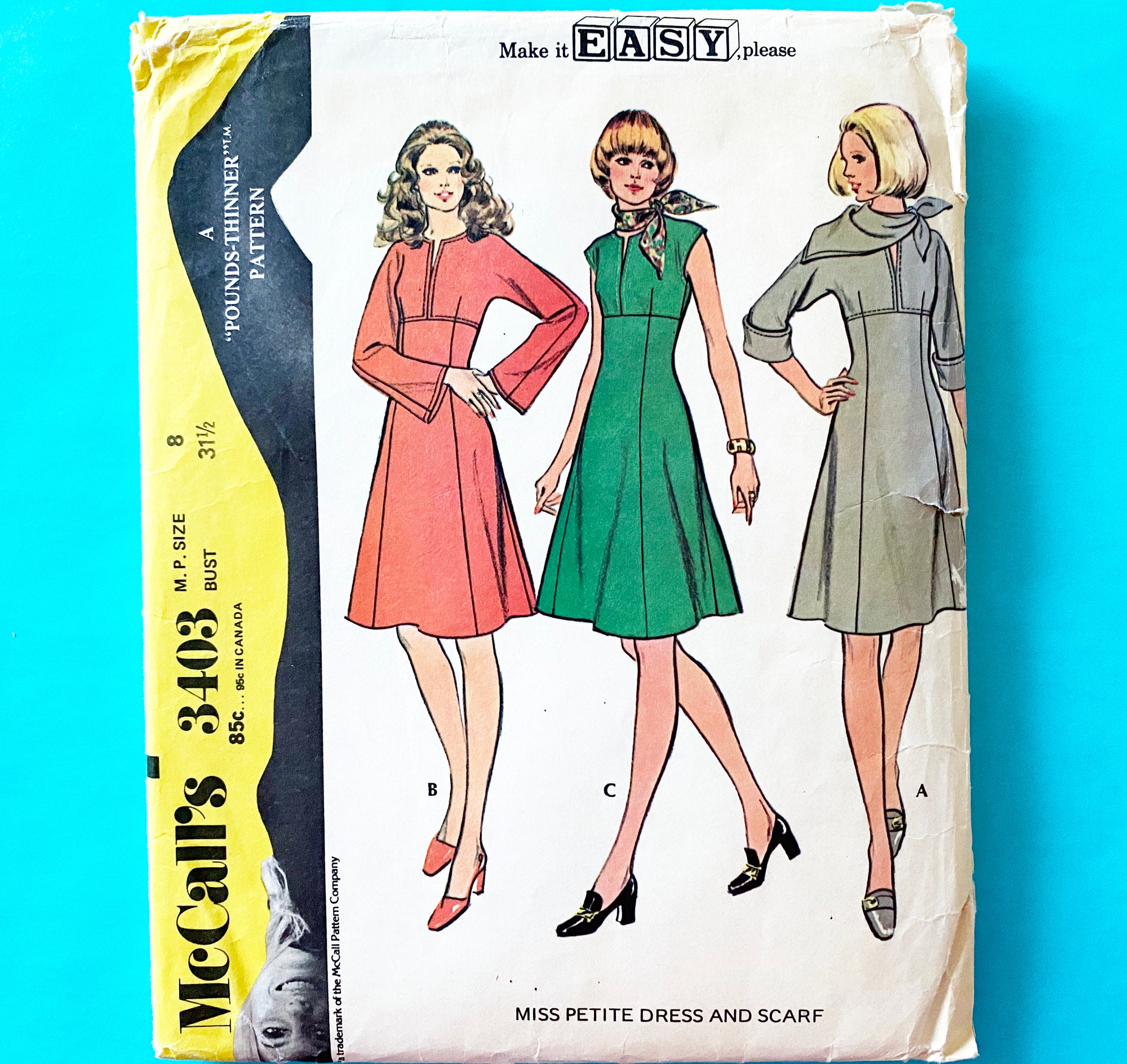 Vintage 1972 Dress Sewing Pattern Mccall's 3403 - Etsy