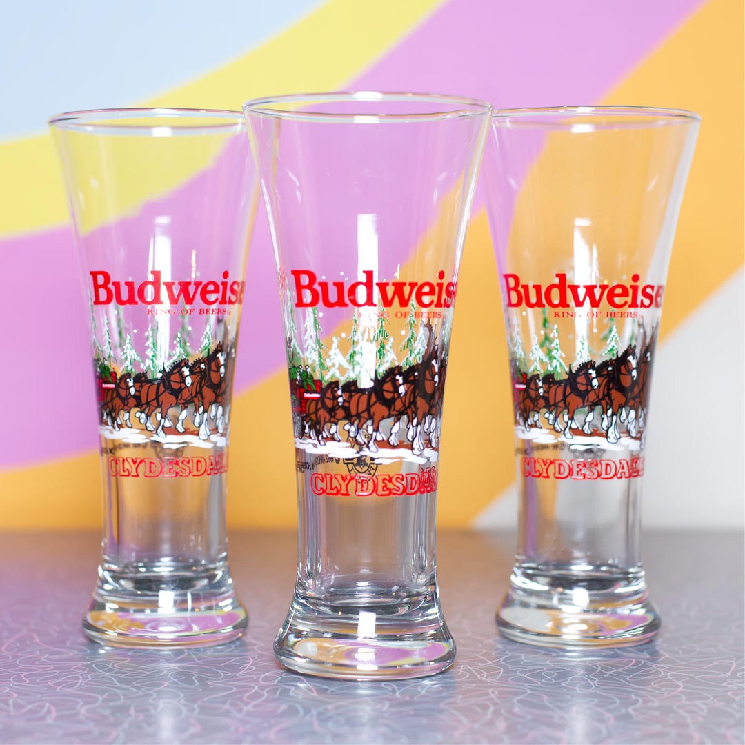 Vintage 1992 Budweiser Clydesdale Holiday Pilsner Glasses - Etsy