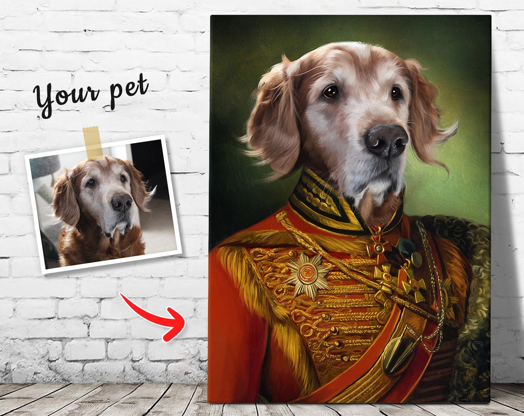 Custom Dog Portrait Lieutenant General Royal Military Pet Canvas From ...