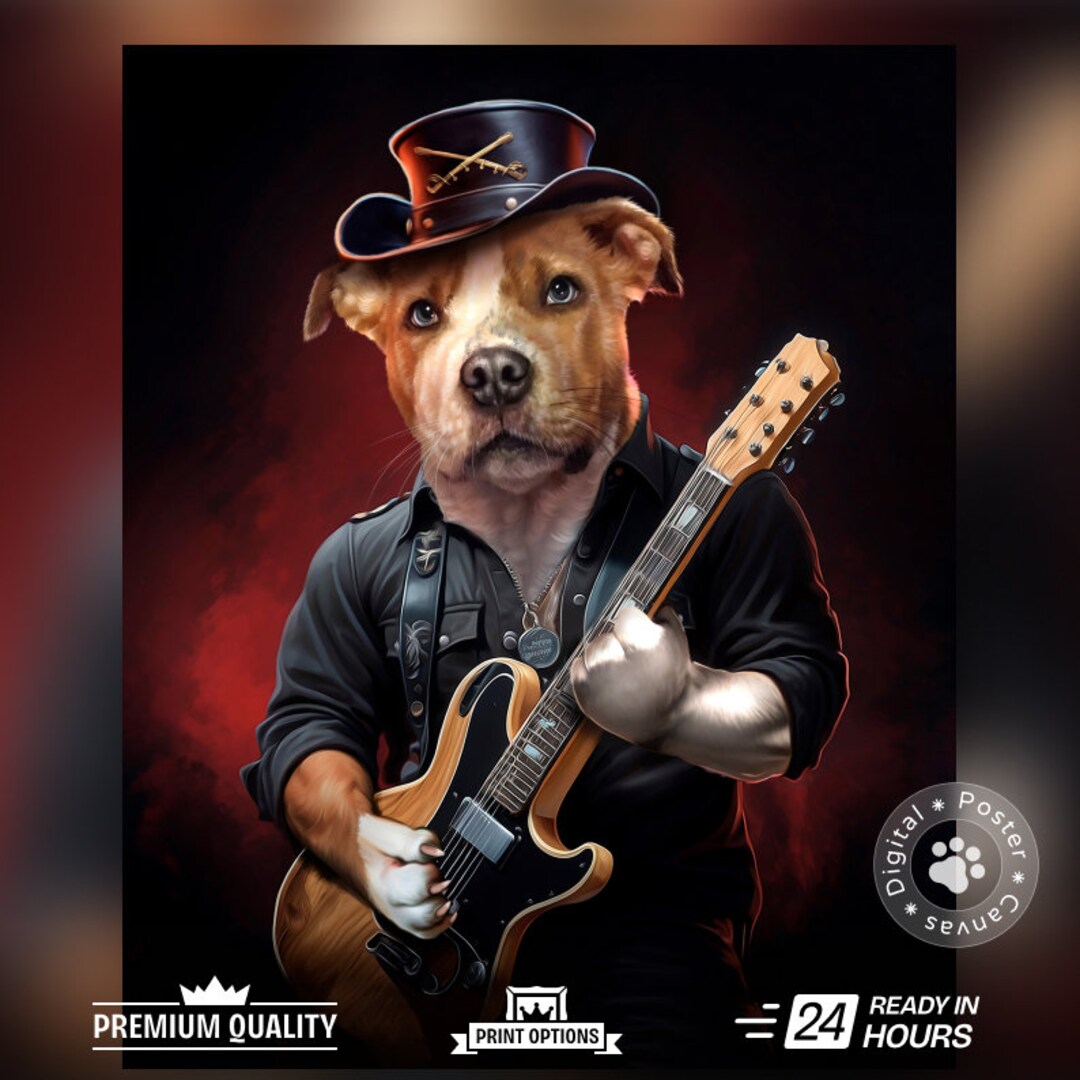 Custom Dog Portrait, Canvas Art, Gift for Musician Pet Lover, Dog ...