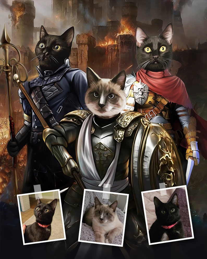 Custom Cat Portrait MMO Game Character Fantasy Art 3 Cats | Etsy