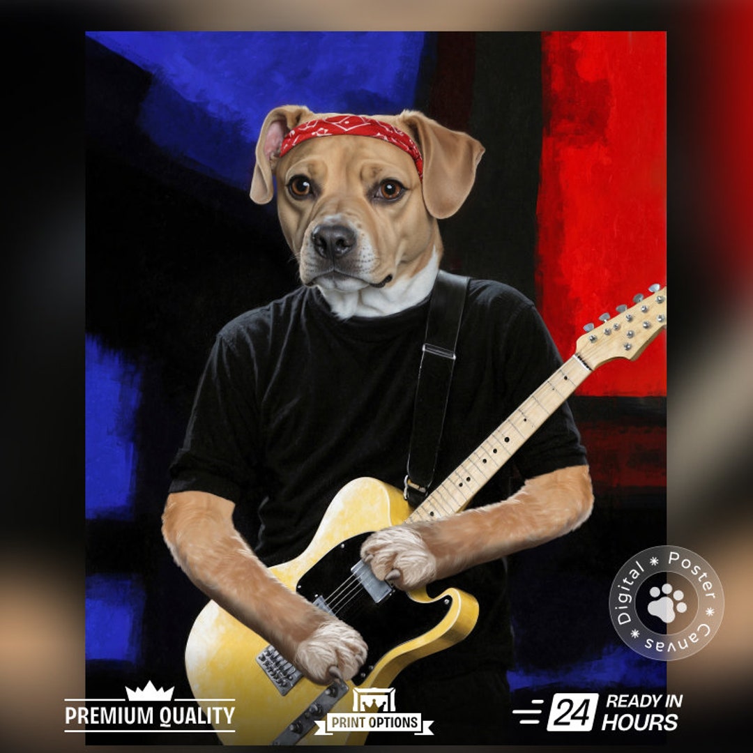 Custom Dog Portrait Musician Dog Playing Guitar Drawing, Bruce ...