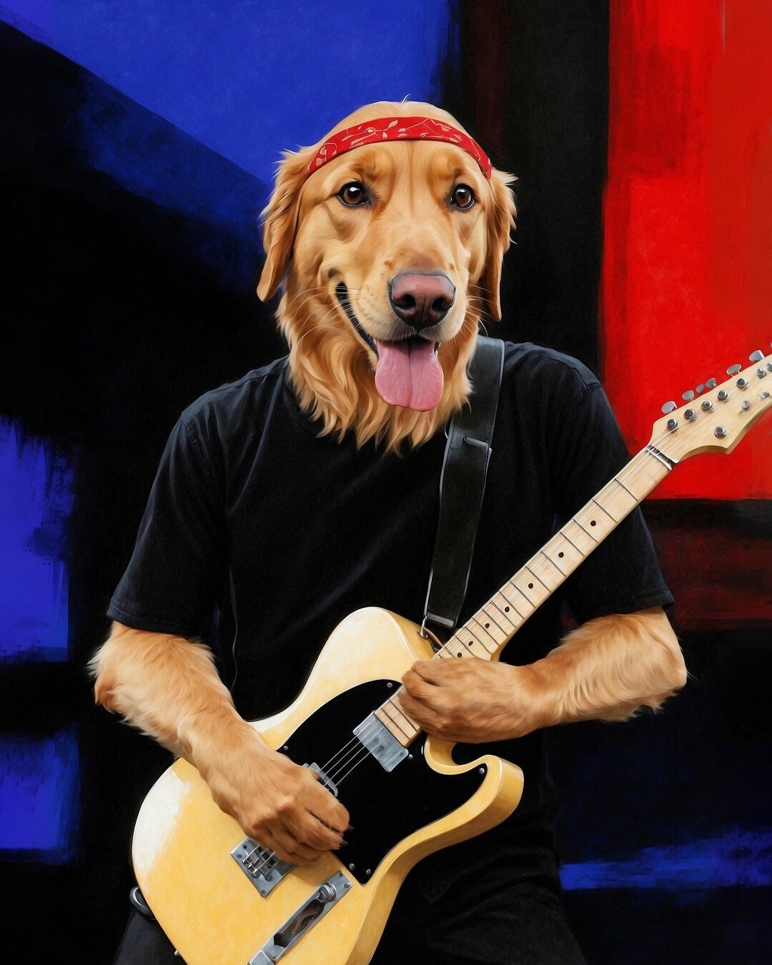 Custom Dog Painting Musician Bruce Springsteen Fan Dog Playing Guitar ...