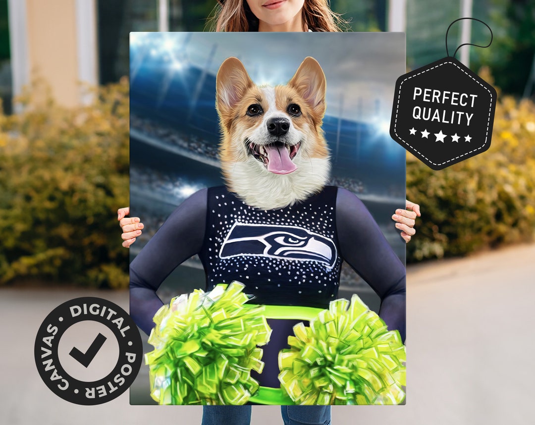 Football Cheerleader Pet Portrait Seahawks Fan Gift Funny and Memorable ...