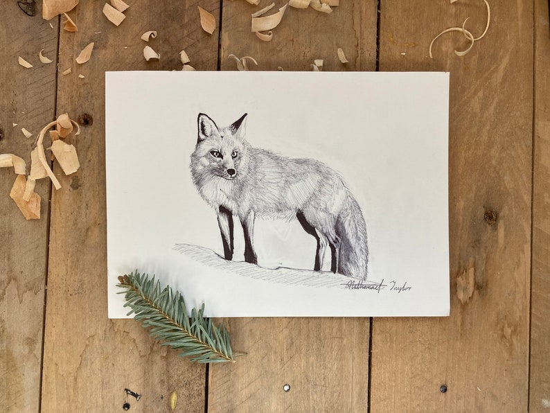 Pen and Ink Fox Original Sketch Decorative Art Piece - Etsy