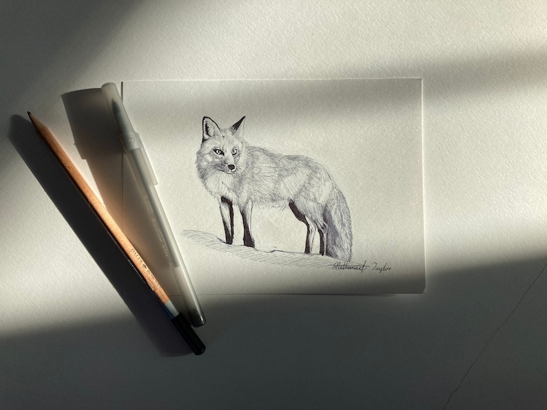 Pen and Ink Fox Original Sketch Decorative Art Piece - Etsy