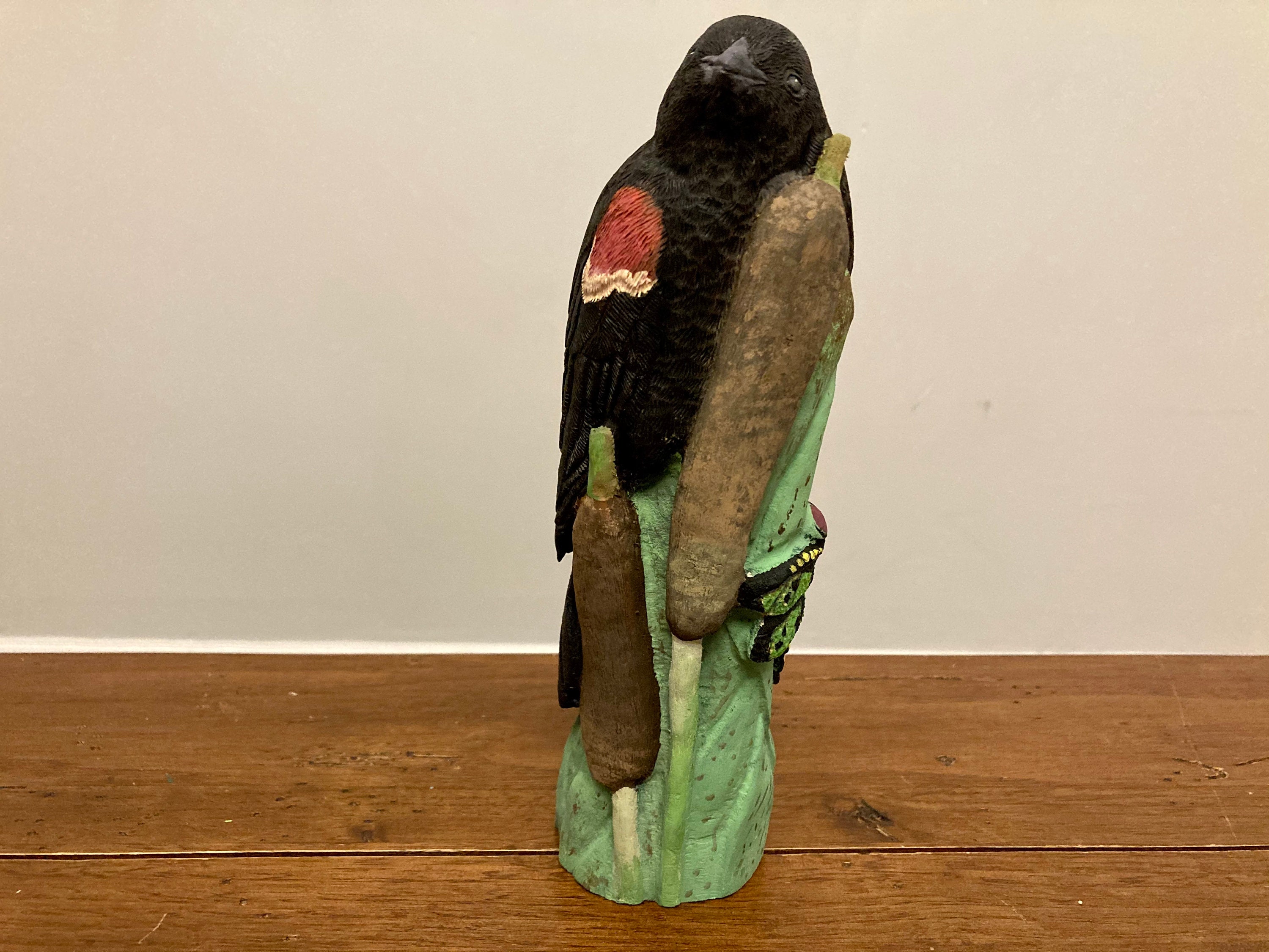 Realistic bird carving Red wing blackbird and dragonfly | Etsy