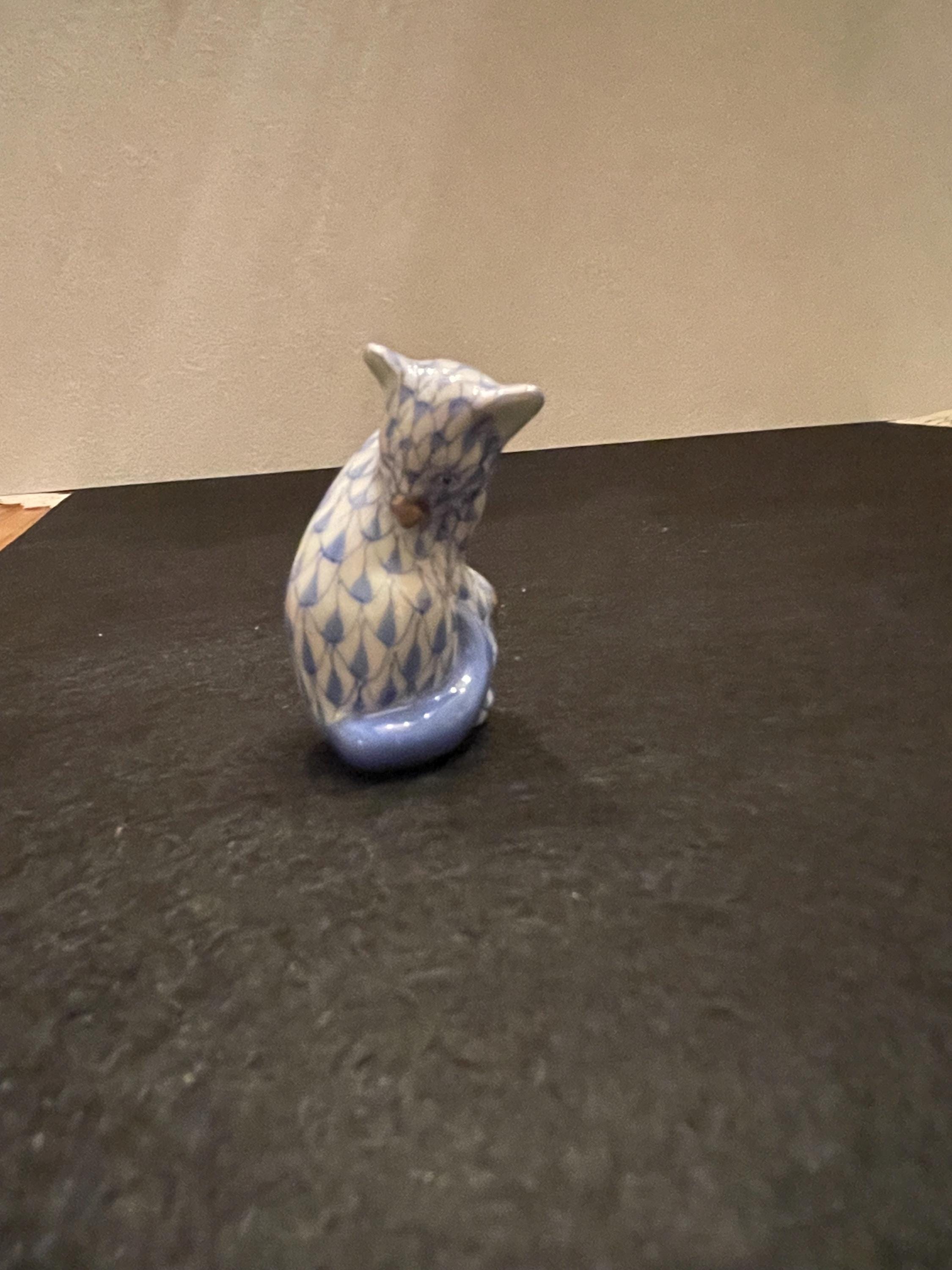 Herend Blue Miniature Cat, Head Turned - Etsy