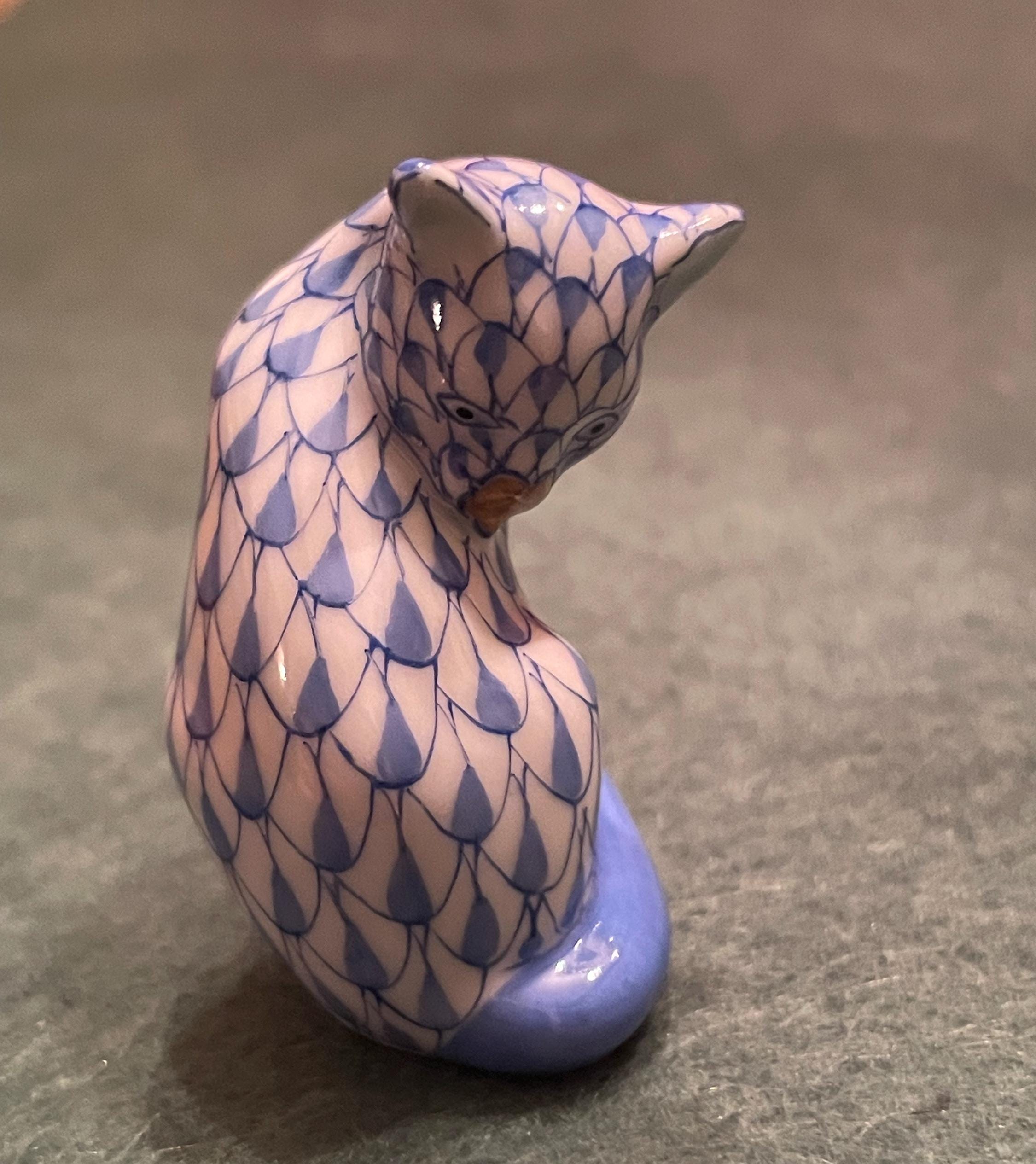 Herend Blue Miniature Cat, Head Turned - Etsy