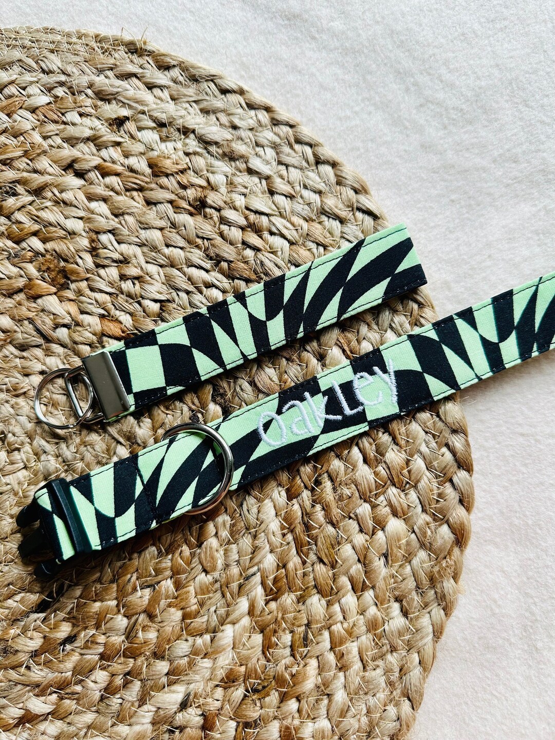 Lime Green Checker Embroidered Collar, Personalized Collar, Name Collar ...