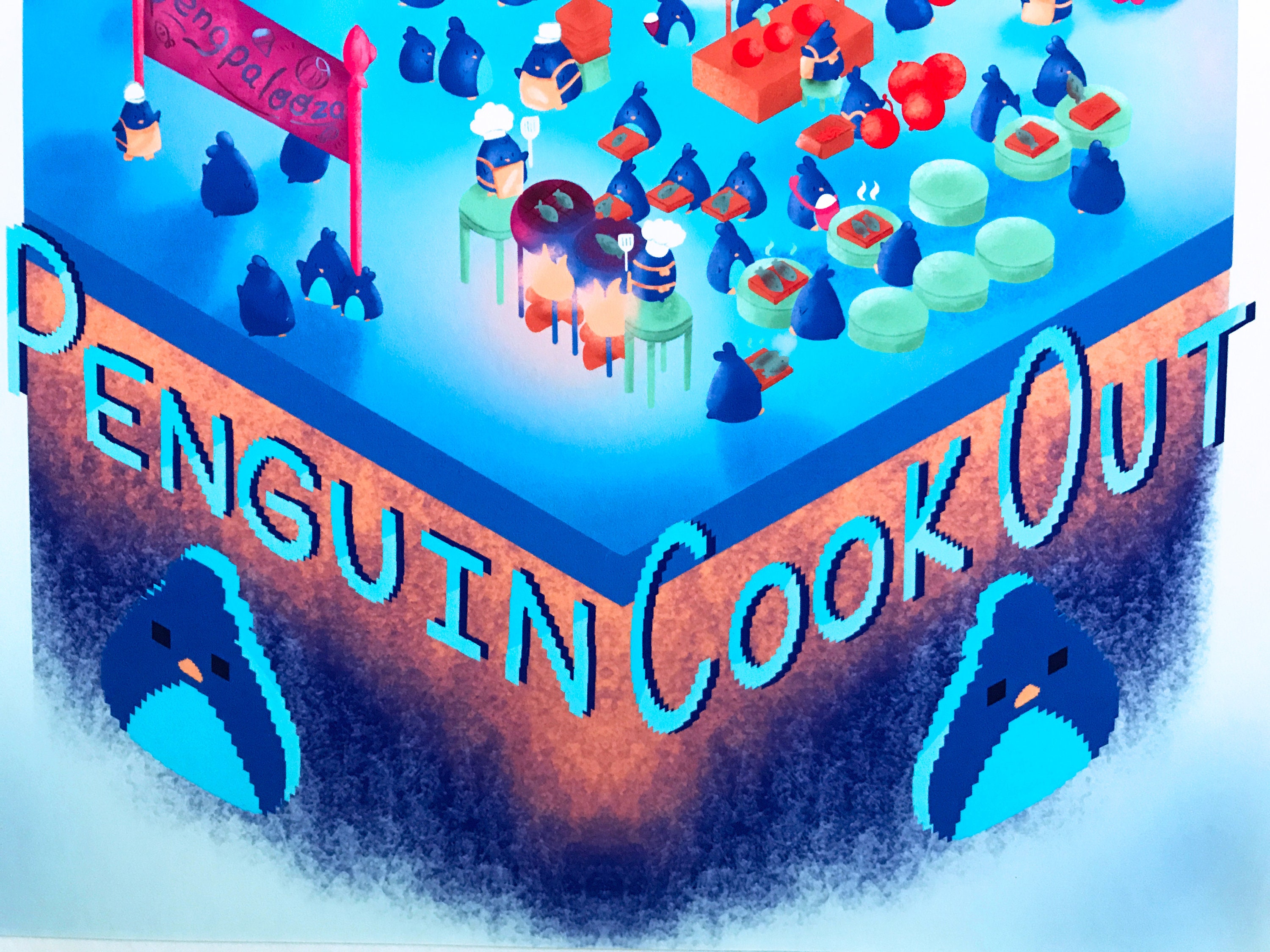 Isometric Penguin Cookout Art Print Matte Wall Art Glossy - Etsy