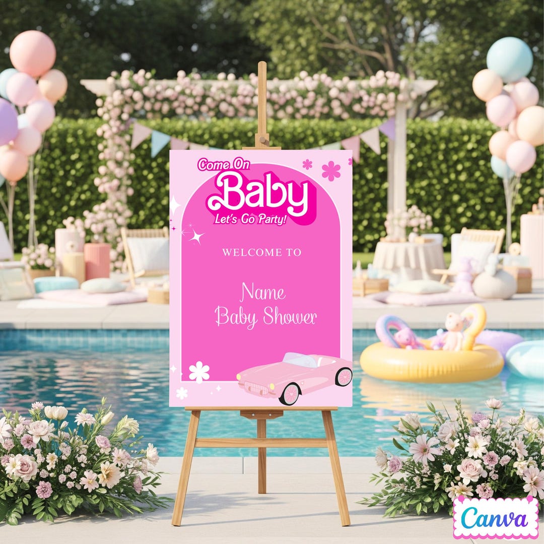 Pink Party Baby Welcome Sign Template | Gender Reveal & Baby Shower ...
