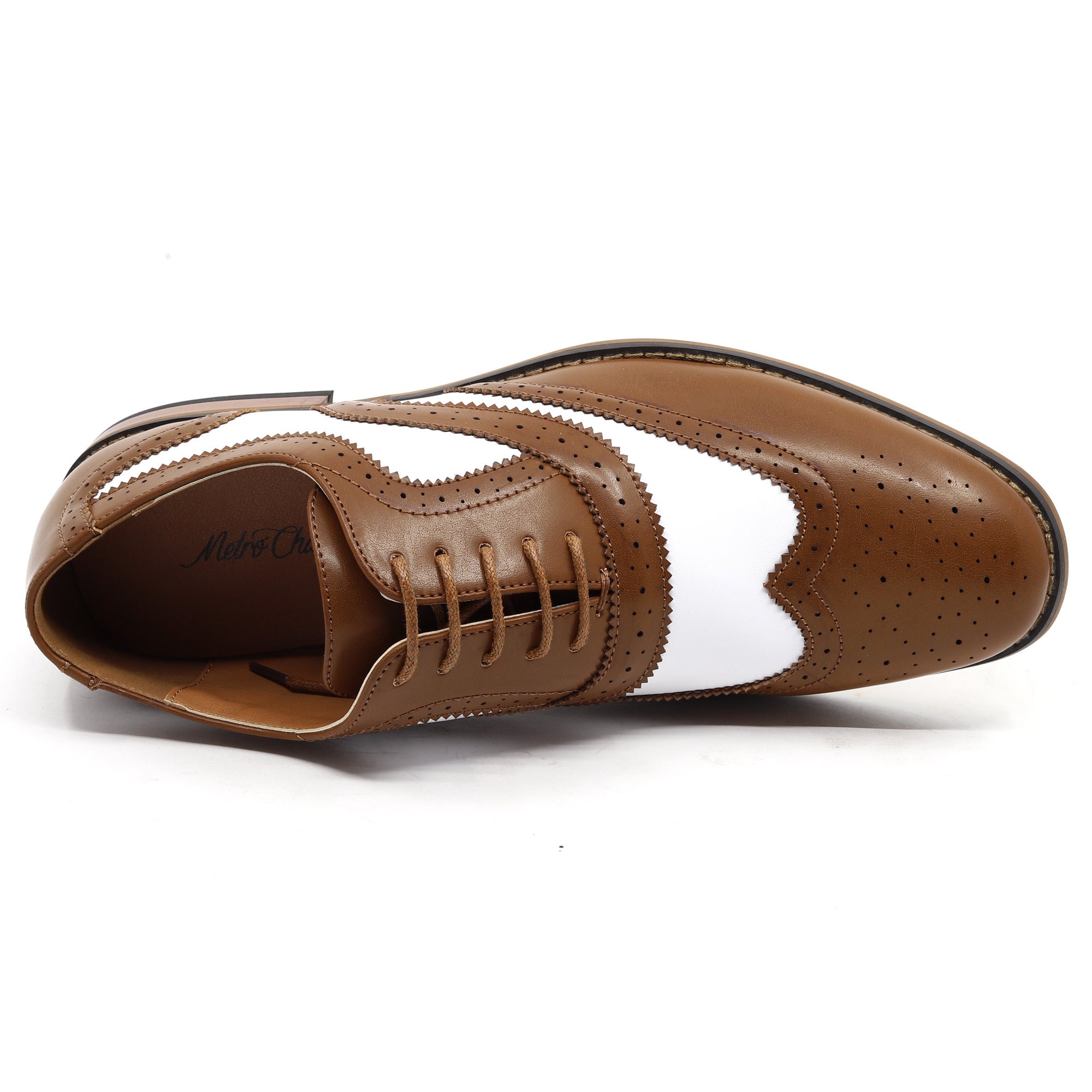 Tan White Men's Two Tone Perforated Wing Tip Lace up Oxford Dress Shoe ...