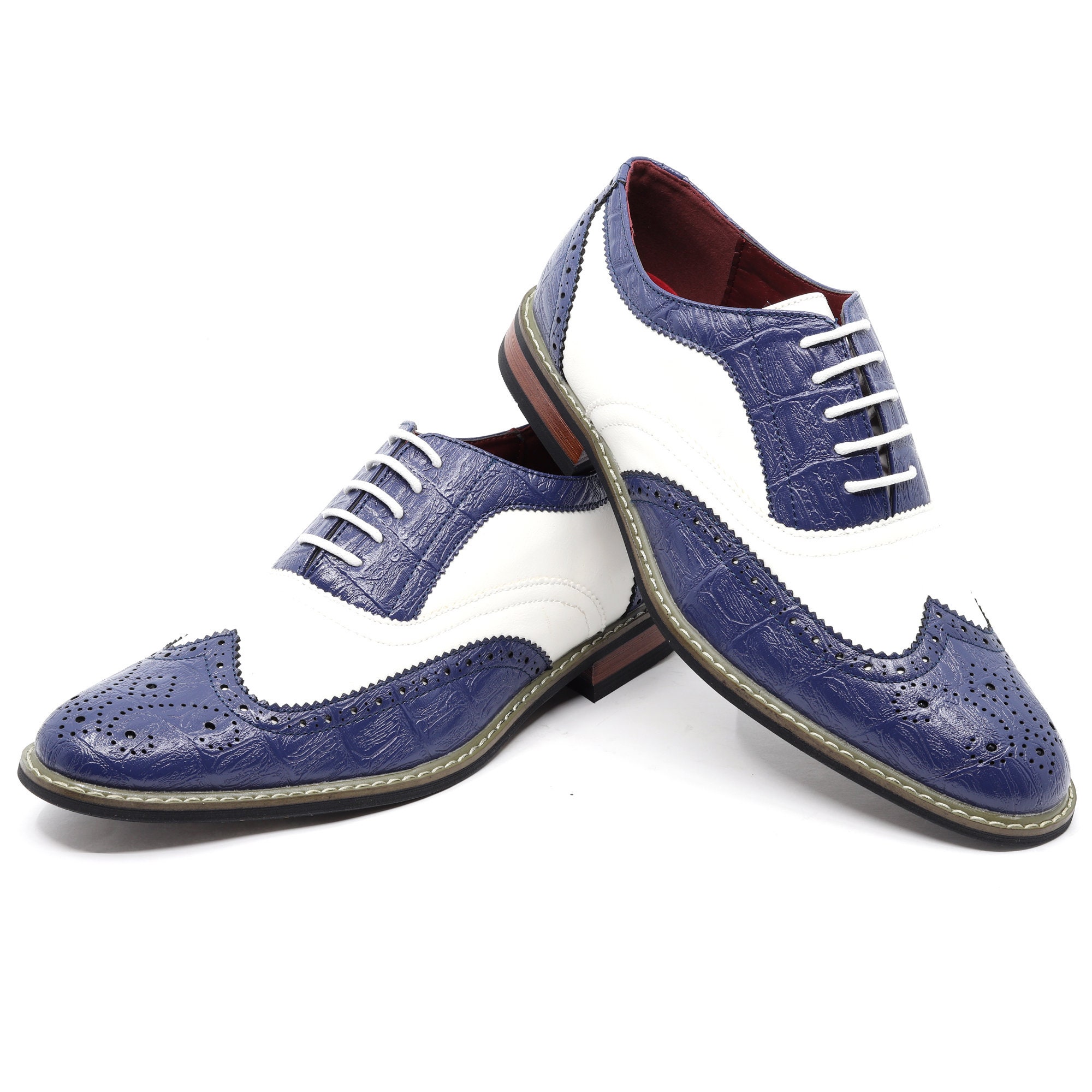 Navy White Men's Two Tone Perforated Wing Tip Lace up - Etsy