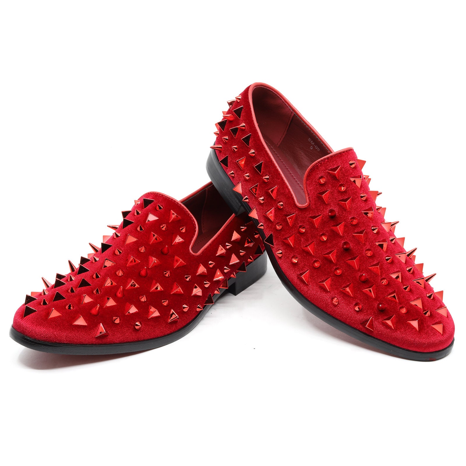 Red Men's Vintage Spike Designer Classic Smoking Dress Tuxedo Loafers ...