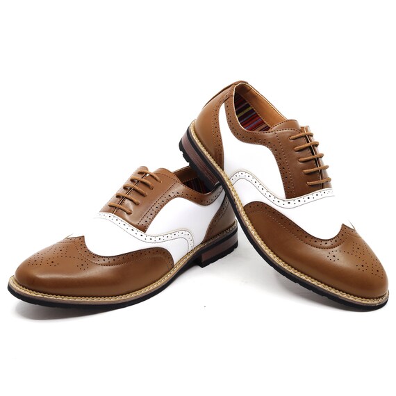 Dark Tan / White Men's Two Tone Perforated Wing Tip Lace - Etsy