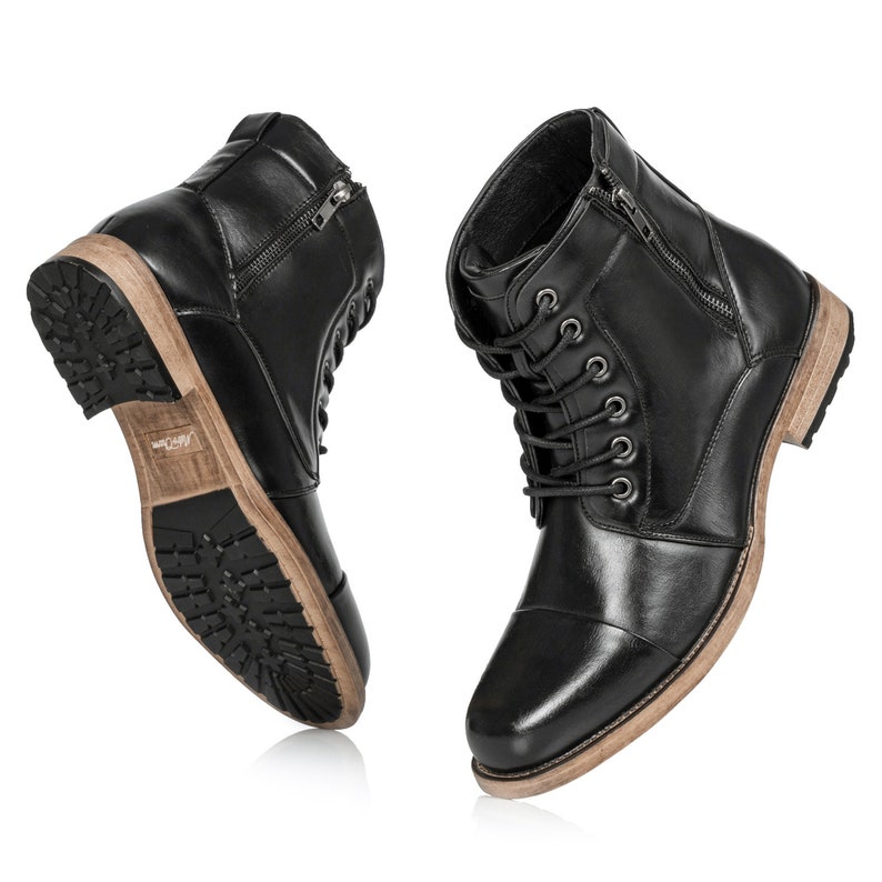 Black Men's Lace up Cap Toe Formal Dress Casual Fashion Boot - Etsy