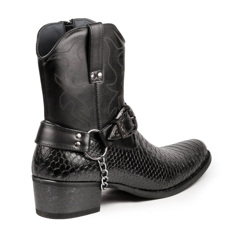Black Men's Belt Buckle Chain Strap Western Cowboy Boots - Etsy