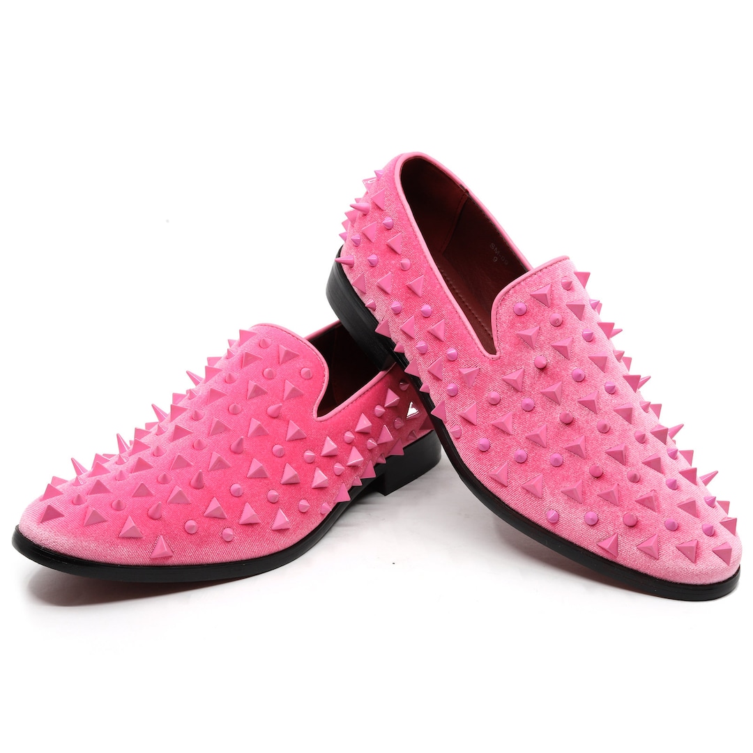 Pink Men's Vintage Spike Designer Classic Smoking Dress Tuxedo Loafers ...