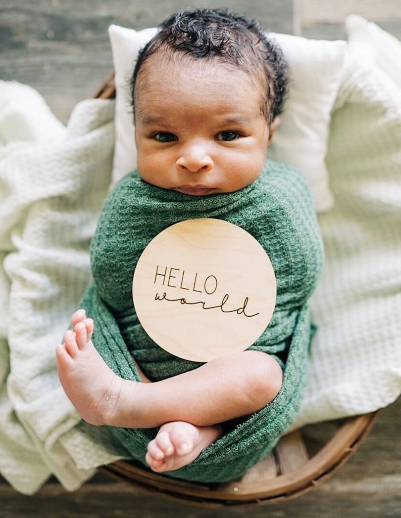 Hello World Sign, Baby Announcement, Birth Announcement Sign, Round ...