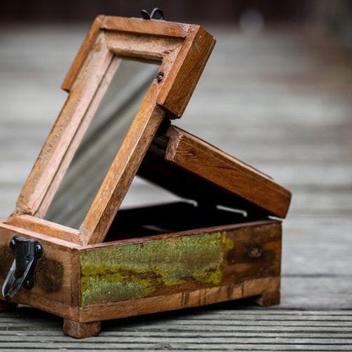 Old Indian Shaving Box Reclaimed Mirror Box Antique | Etsy
