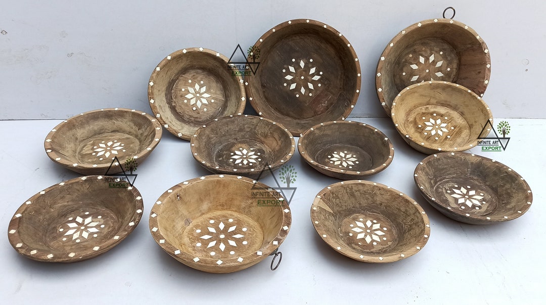 Chapati Bowls Boneinly /wooden Parat Bowl Original Old Hand Carved Hard ...