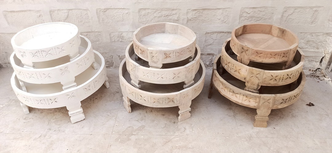 Indian Grinder Chakki Table Set of Three (indian Coffee Table) - Etsy