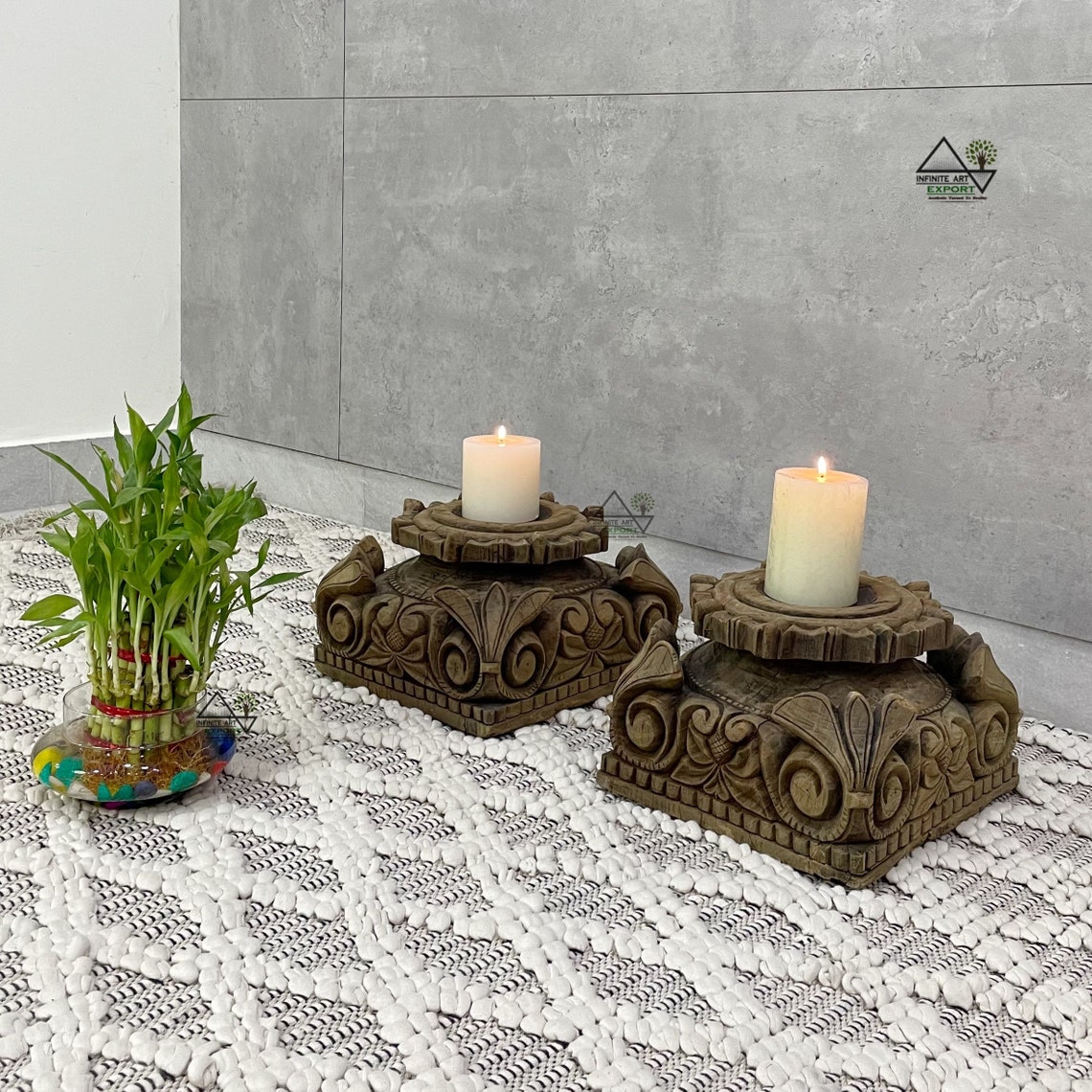 Indian Wooden Pillar Base Candle Holder - Etsy