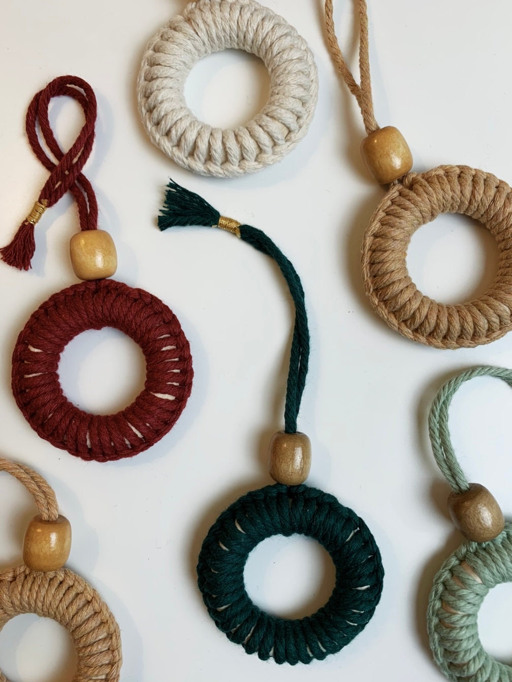 Set of Three Macrame Ring Ornament | Etsy