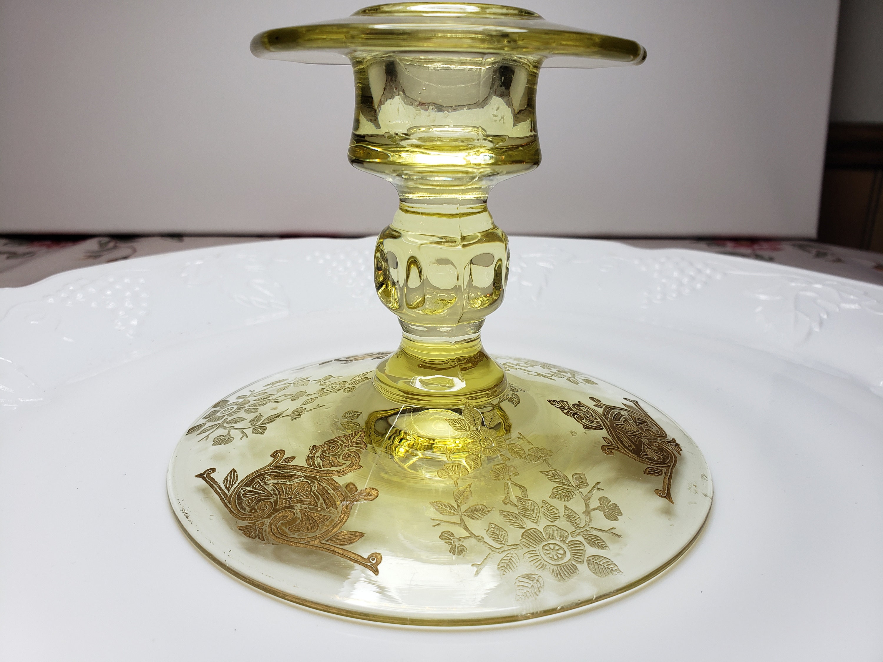 Vintage Vaseline Uranium Glass Cambridge Candlestick Holder - Etsy