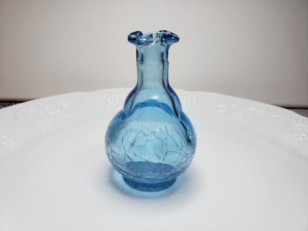 Vintage Small Blue Crackle Glass Vase - Etsy