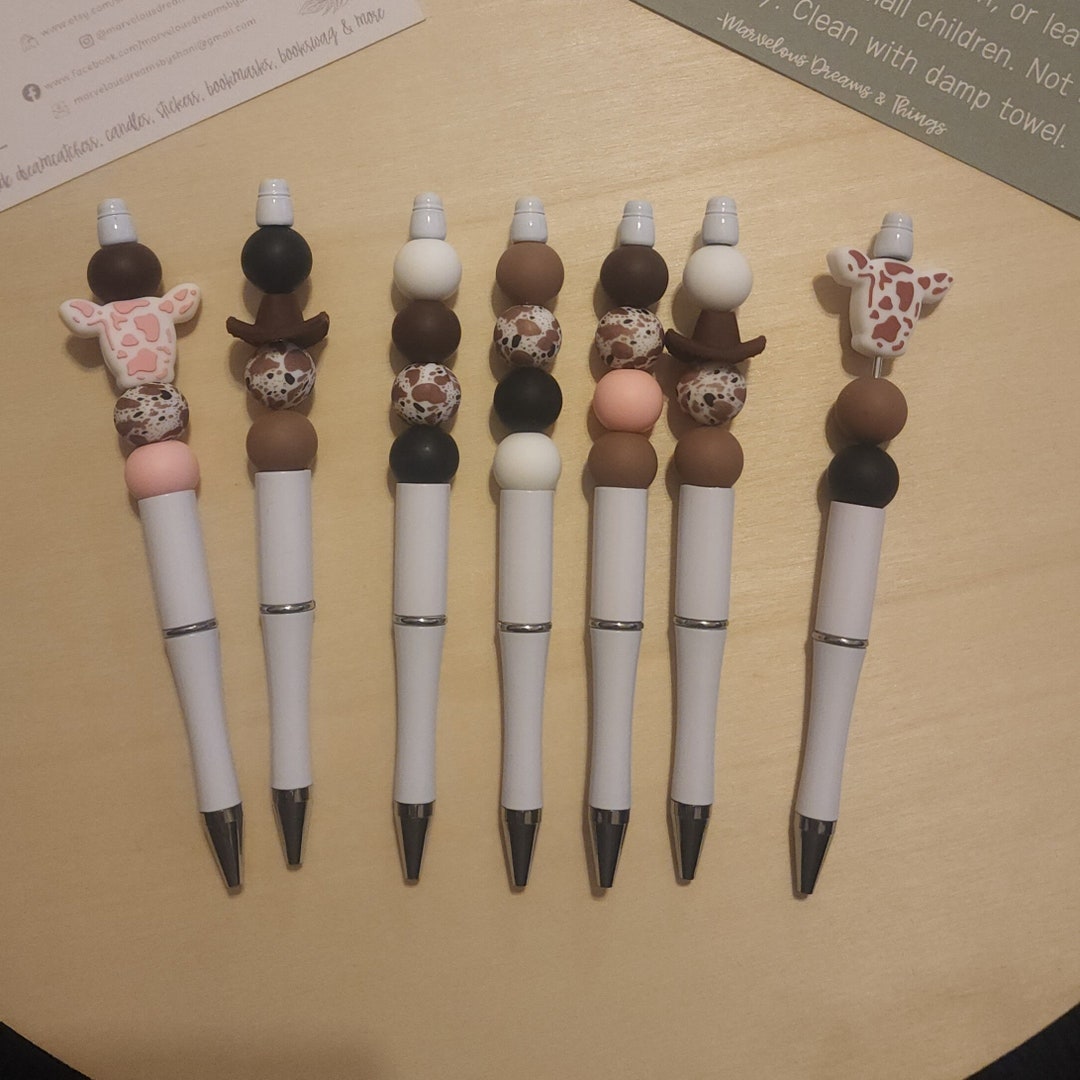 Beaded Brown/tan/pink/white Cow Print Pens - Etsy