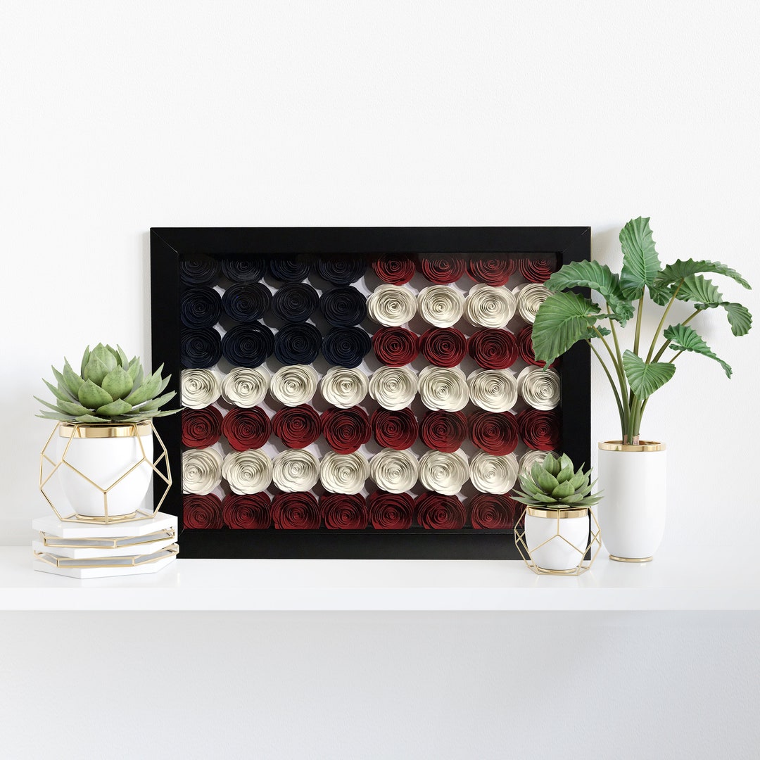 American Flag Shadow Box Paper Flower, Custom Shadow Box Flower Display ...