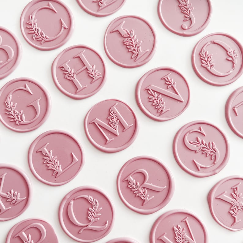 Dusty Pink Custom Wax Seals, Modern Initial Wedding Wax Seal Stickers ...