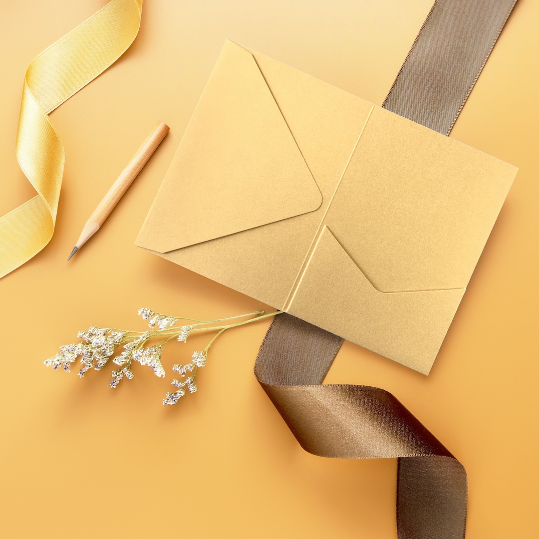 A7 Gold Pocket Fold Wedding Invitation Folder, Custom Invites for All ...