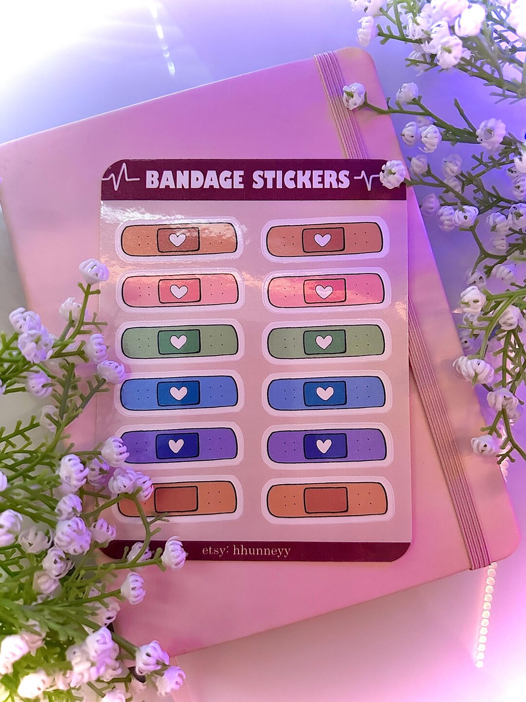 Aesthetic Bandage Stickers, 12 Ct, 1 Sheet | Pink, Green, Blue, Purple ...