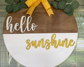 Hello Sunshine Wooden Door Hanger - Etsy