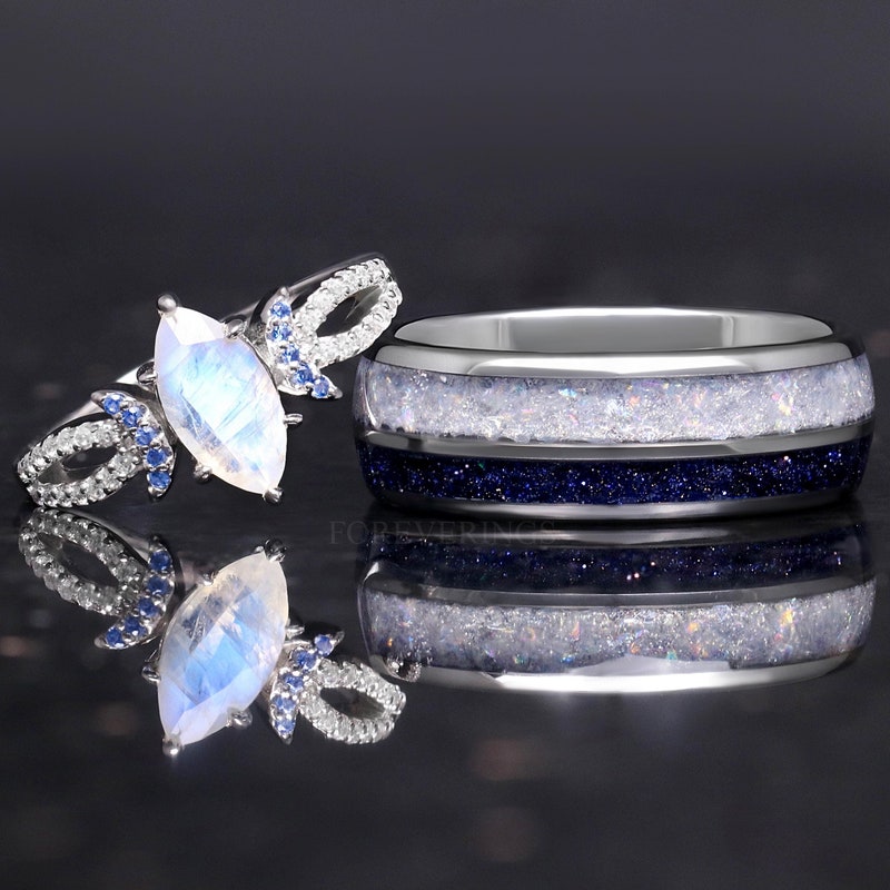 Moonstone Wedding Ring Set - Etsy