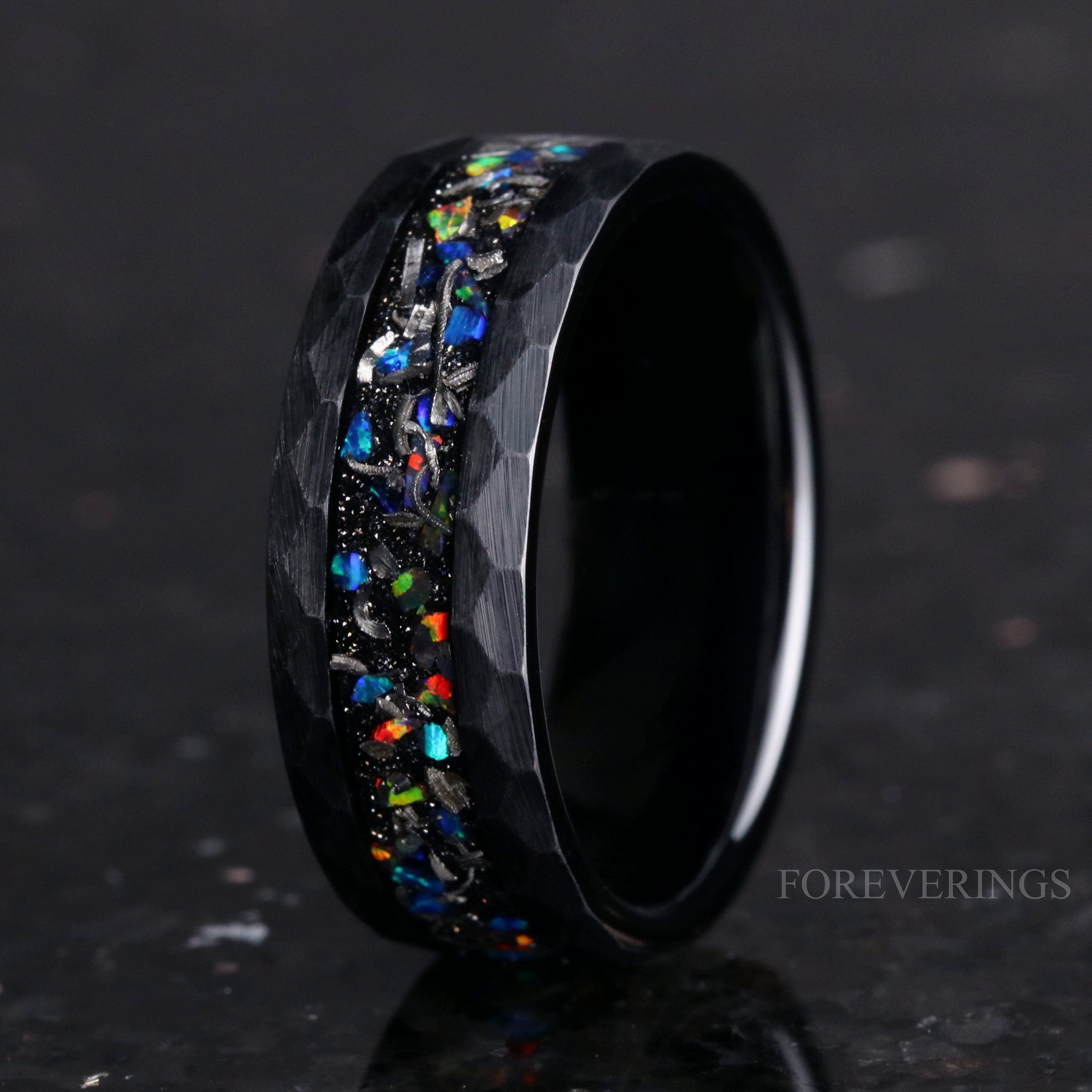 Meteorite and Galaxy Opal Ring Set His and Hers Tungsten - Etsy