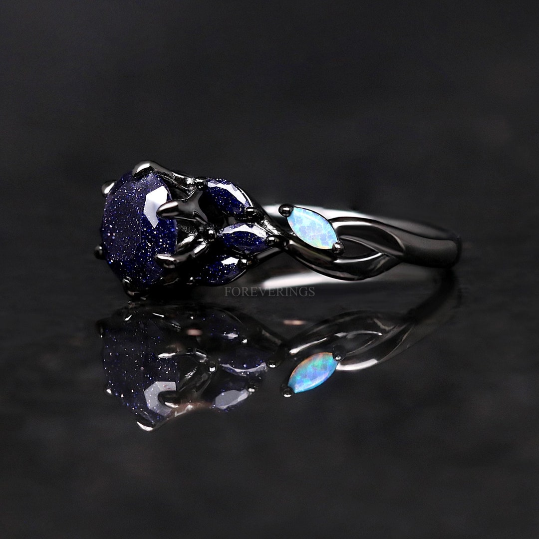 Nesta Rift Nebula Ring Sandstone, Black Rhodium Engagement Ring Set ...