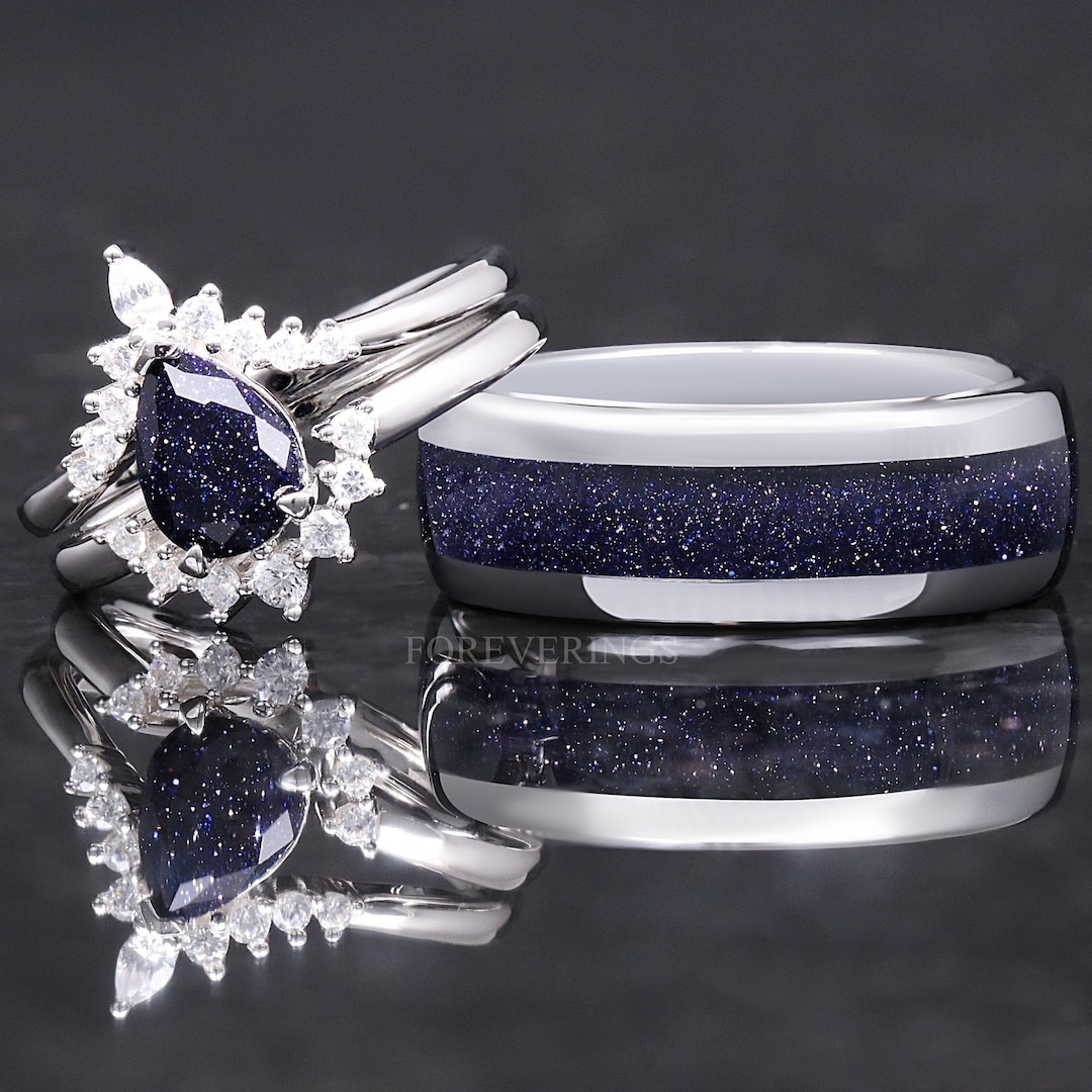 Rift Nebula Ring Set, His Her Starry Night Wedding Ring, Personalized ...