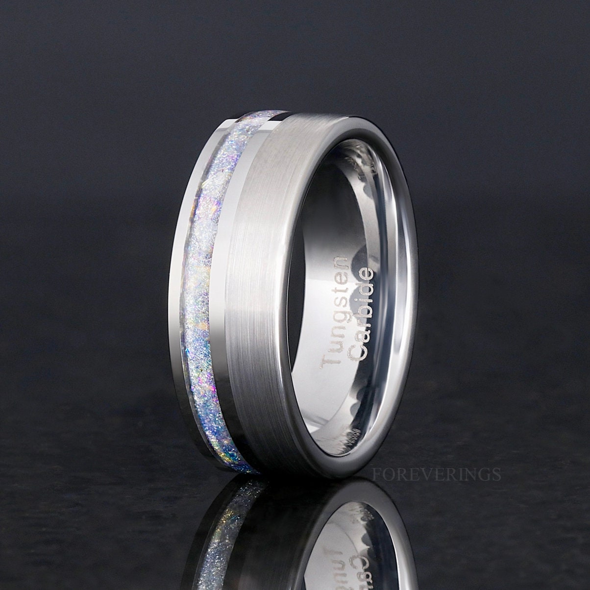 His and Her Moonstone Ring Set, Silver Tungsten Wedding Band, 8mm & 4mm ...