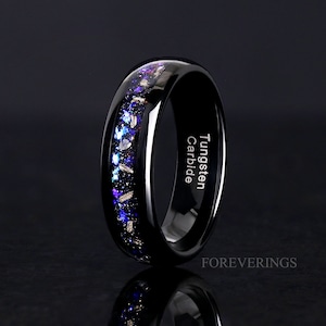 Cosmic Meteorite Ring Men, Orion Nebula Wedding Band, 8mm 6mm Black ...