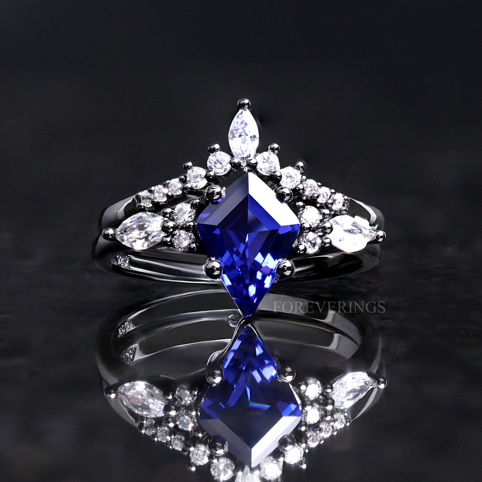 Orion Nebula Ring Set, His and Hers Wedding Band, Sapphire, Black Gold ...