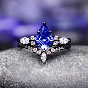 Orion Nebula Ring Set, His and Hers Wedding Band, Sapphire, Black Gold ...