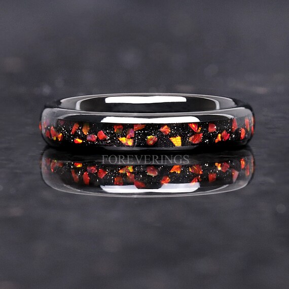 Red Nebula Ring 4mm Tungsten Wedding Band Red Fire Opal - Etsy