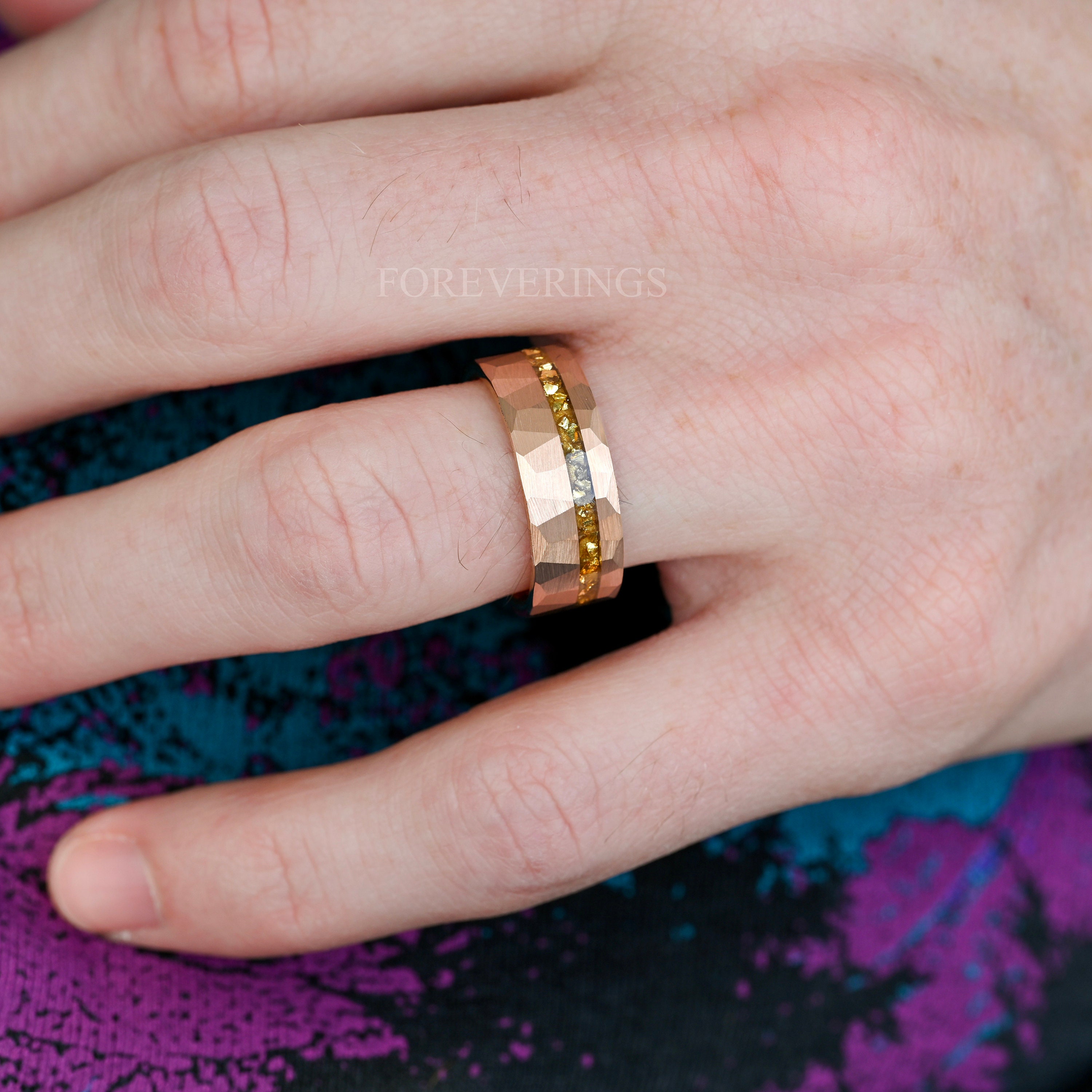 Man Citrine Ring Hammered Rose Gold Tungsten, 8mm Man Wedding Band ...