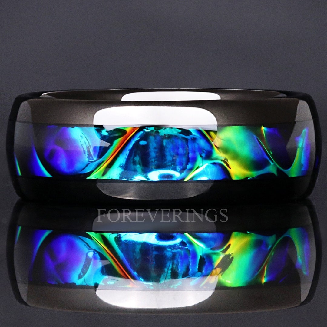 Azure Black Tungsten Band, Blue Nebula Ring, 8mm-4mm Blue Dragon Ring ...